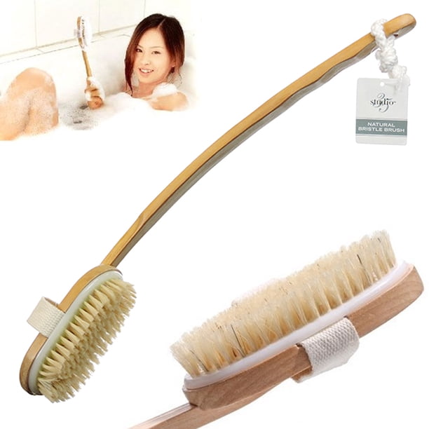 1 Back Body Shower Bath Brush Soft Natural Bristles Wood Long Removable ...