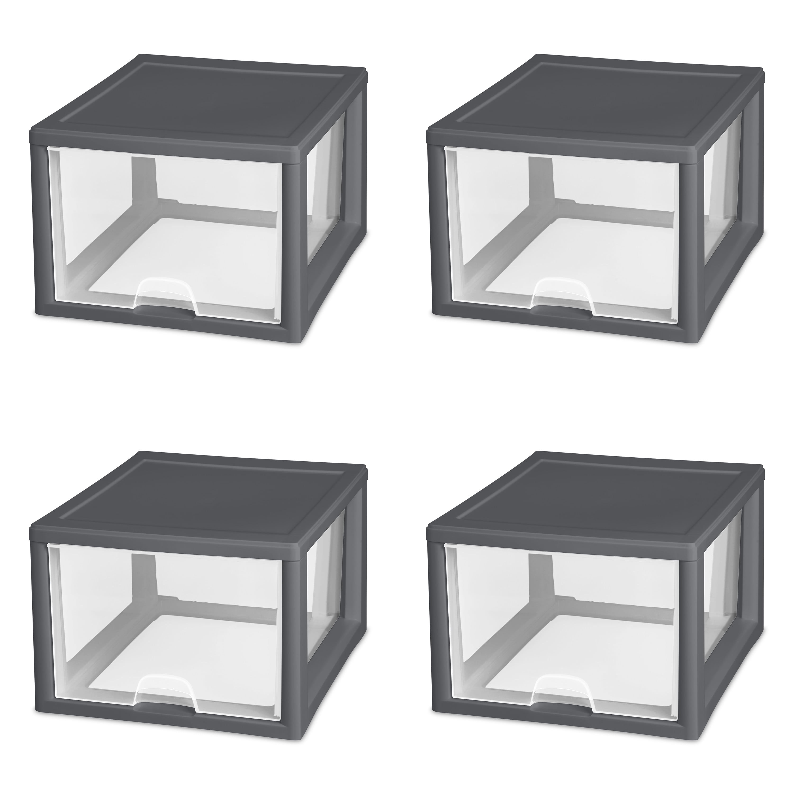 Sterilite 6.75 Gallon Stacking Plastic Drawer Chests, Gray Flannel, 4 ...