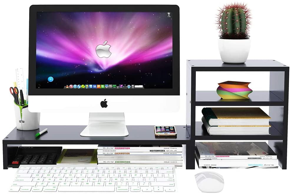 COOGOU Wood Computer Monitor Stand Riser with Storage Organizer Black 3 ...