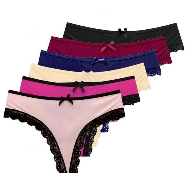 6 Pack Women Lace Thongs Low Rise Criss Cross Underwear Lace Panties V