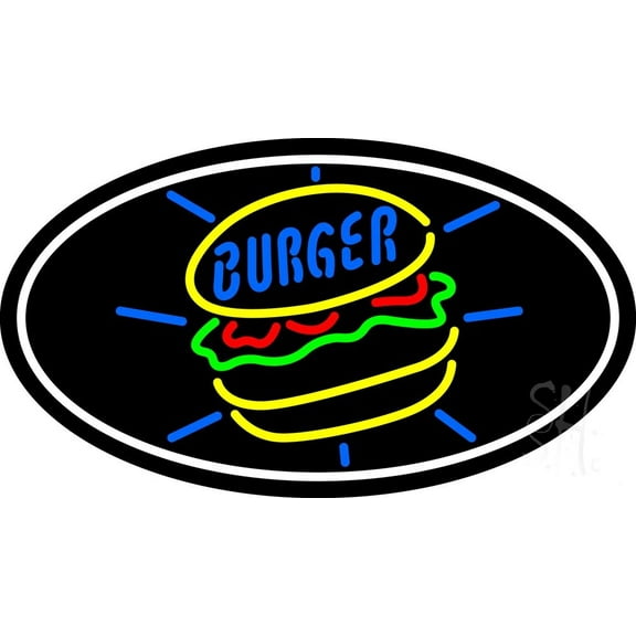 Burger Circle LED Neon Sign 24 x 24 - inches, Black Square Cut Acrylic ...