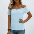 Avrnliq Light Blue Off The Shoulder Short Sleeve Top for Women Stretchy ...