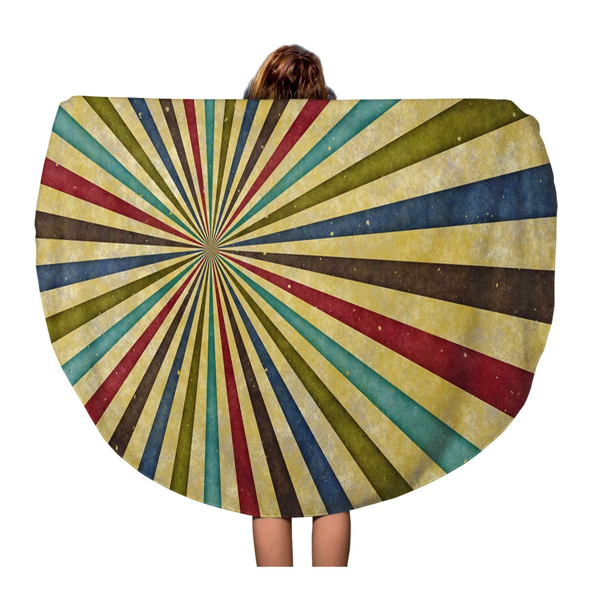 SIDONKU 60 inch Round Beach Towel Blanket Colorful Abstract Retro Aged ...