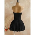 Black Strapless Mini Dress With Floral Metal Ornament And Ruched Bow ...