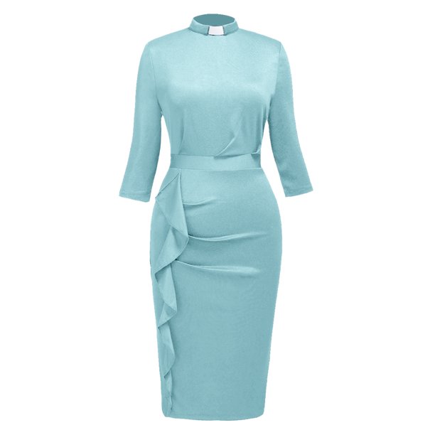 GRACEART Clergy women's Ruffle Midi Pencil Dress with removable Tab ...