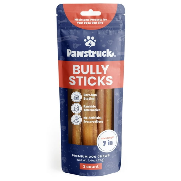 Pawstruck Natural 7" Bully Sticks Chew for Dogs, Single Ingredient, 3 ...