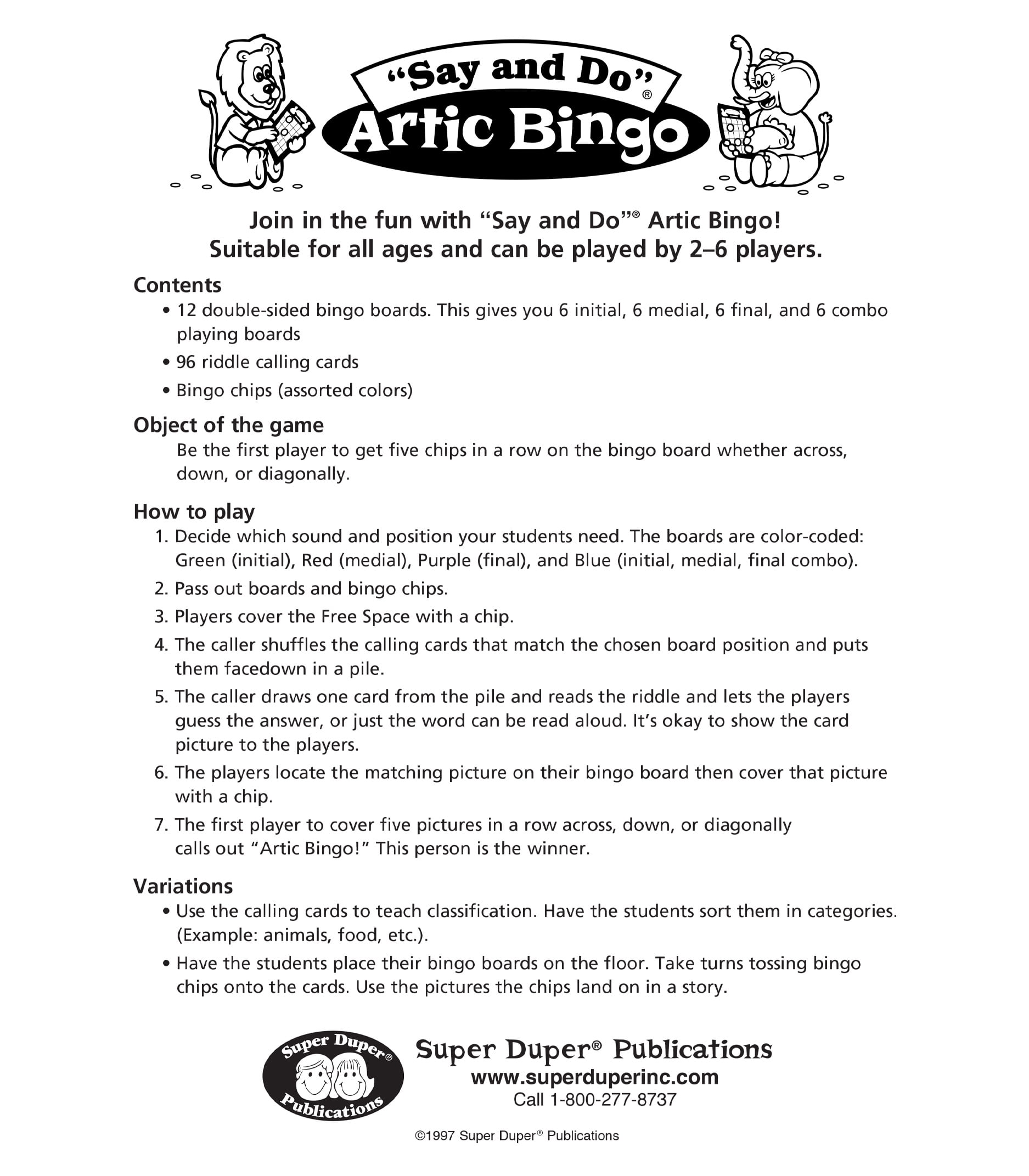 Buy Super Duper Publications | Say and Do Artic Bingo Sound Game Letter ...