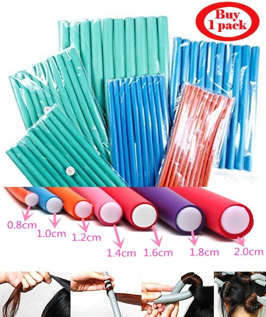 Hair Foam Curler Roller Set 10 Twist Curls Flexi Rods Reusable Cable ...