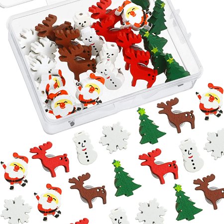 60 Pieces Christmas Wooden Pushpin Christmas Thumb Tack Santa Claus ...