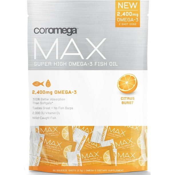 Coromega MAX Omega-3 Squeeze Packets, Citrus Burst, 2400 Mg, 60 Ct ...