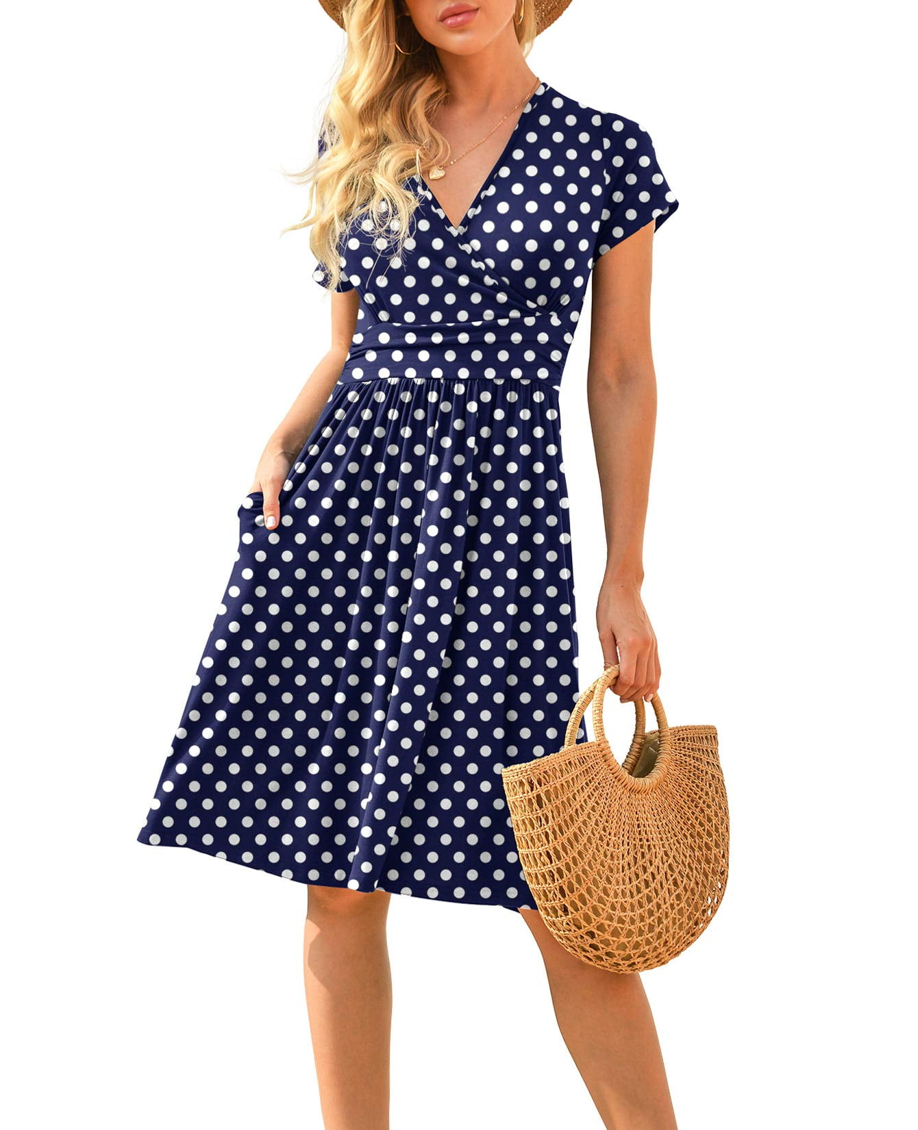 POSESHE Women s Casual Short Sleeve V Neck Dress With Pockets Summer