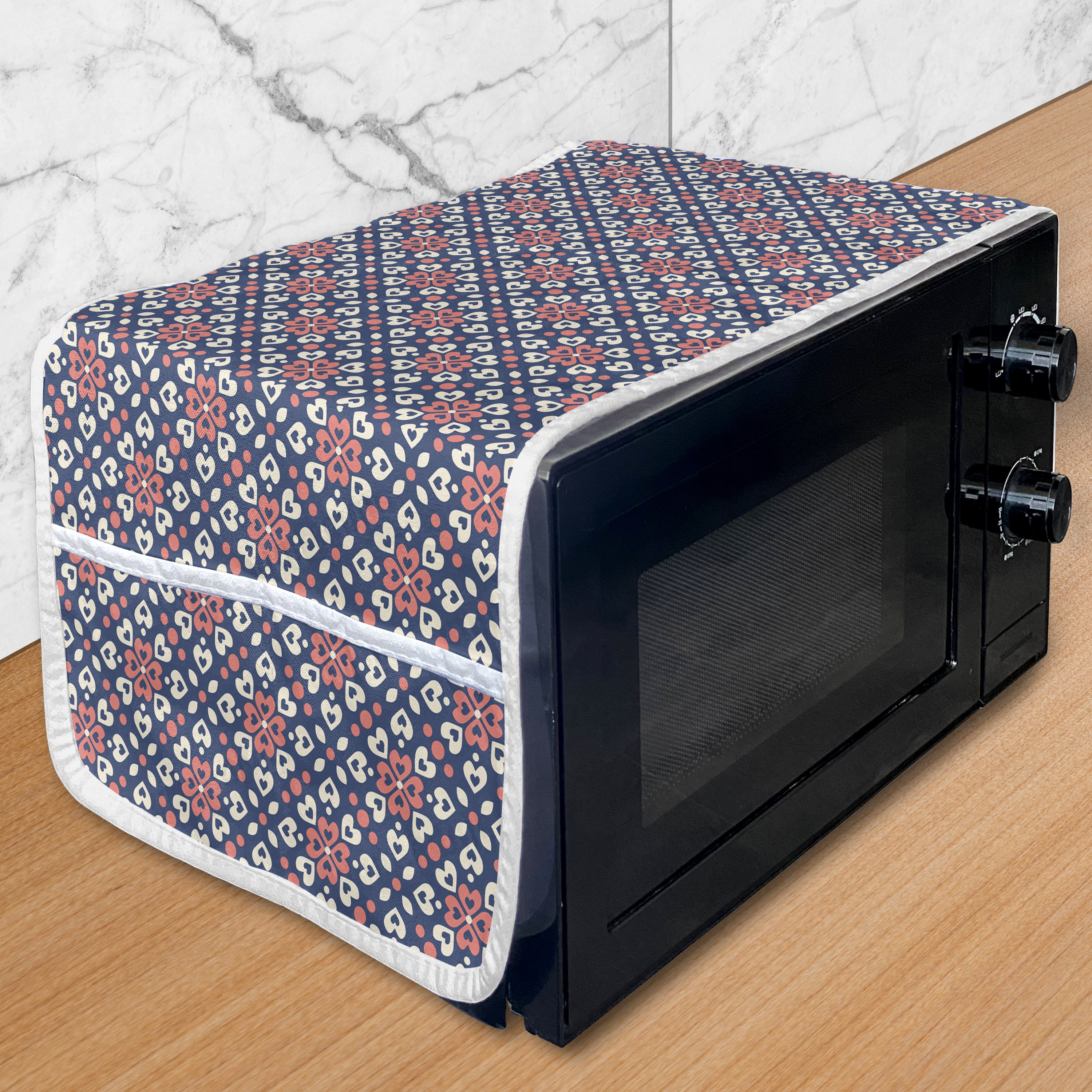 Abstract Microwave Oven Cover, Floral Hearts Forming Old Fashioned ...