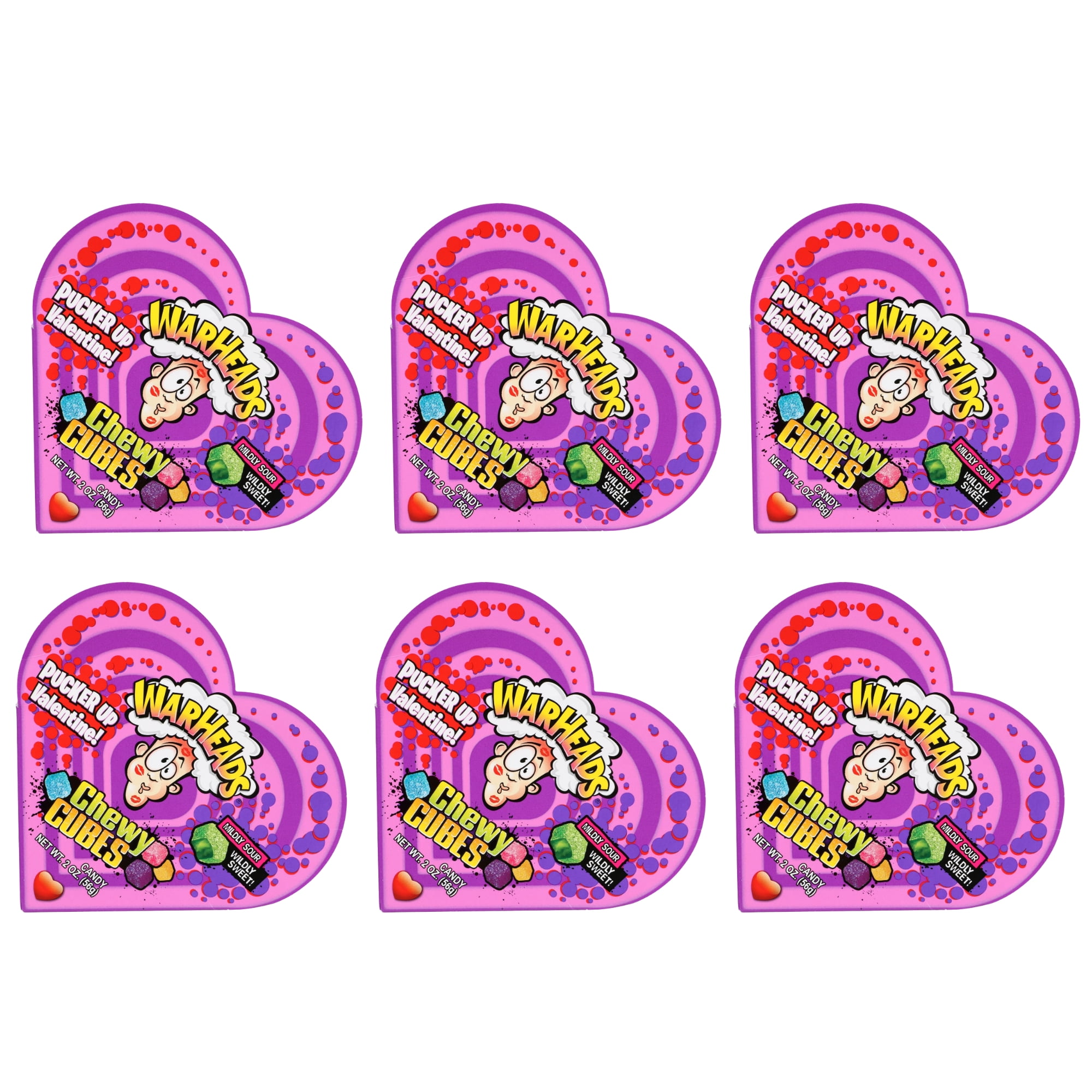 Warheads Chewy Cube Candies in Paper Hearts, 2-oz. Mildly Sour Gummy ...