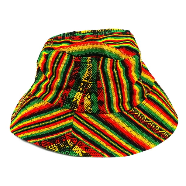 Rasta Tribal Striped Pattern Fishing Bucket Hat Chin Strap Unisex ...