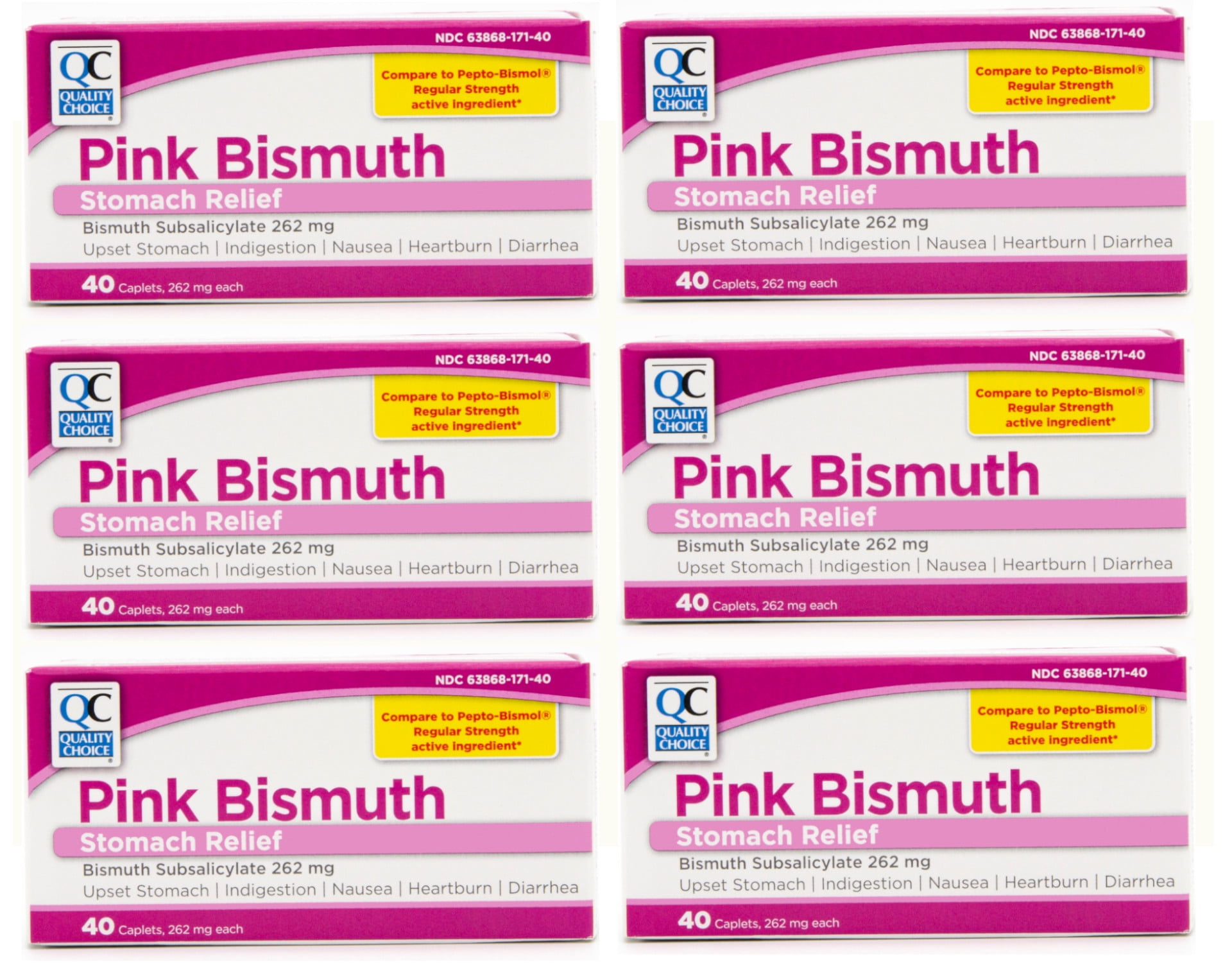 6 Pack Quality Choice Pink Bismuth Caplets 40 Count Each - Walmart.com