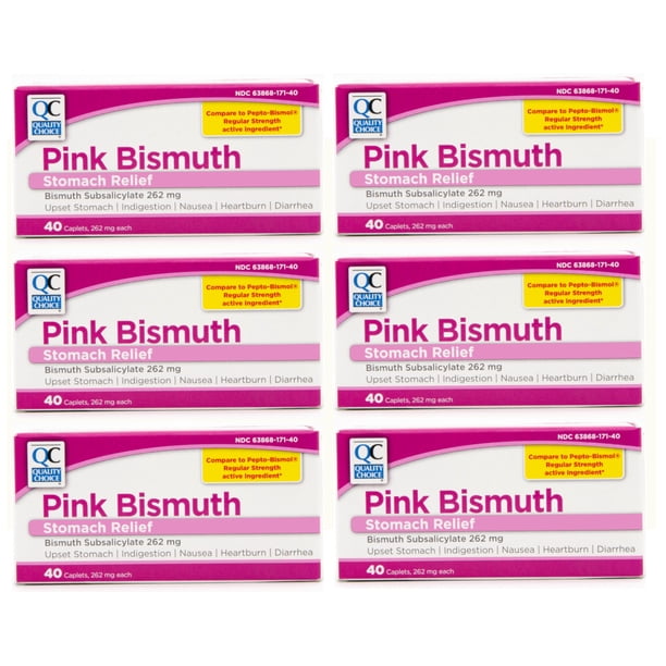 6 Pack Quality Choice Pink Bismuth Caplets 40 Count Each - Walmart.com ...