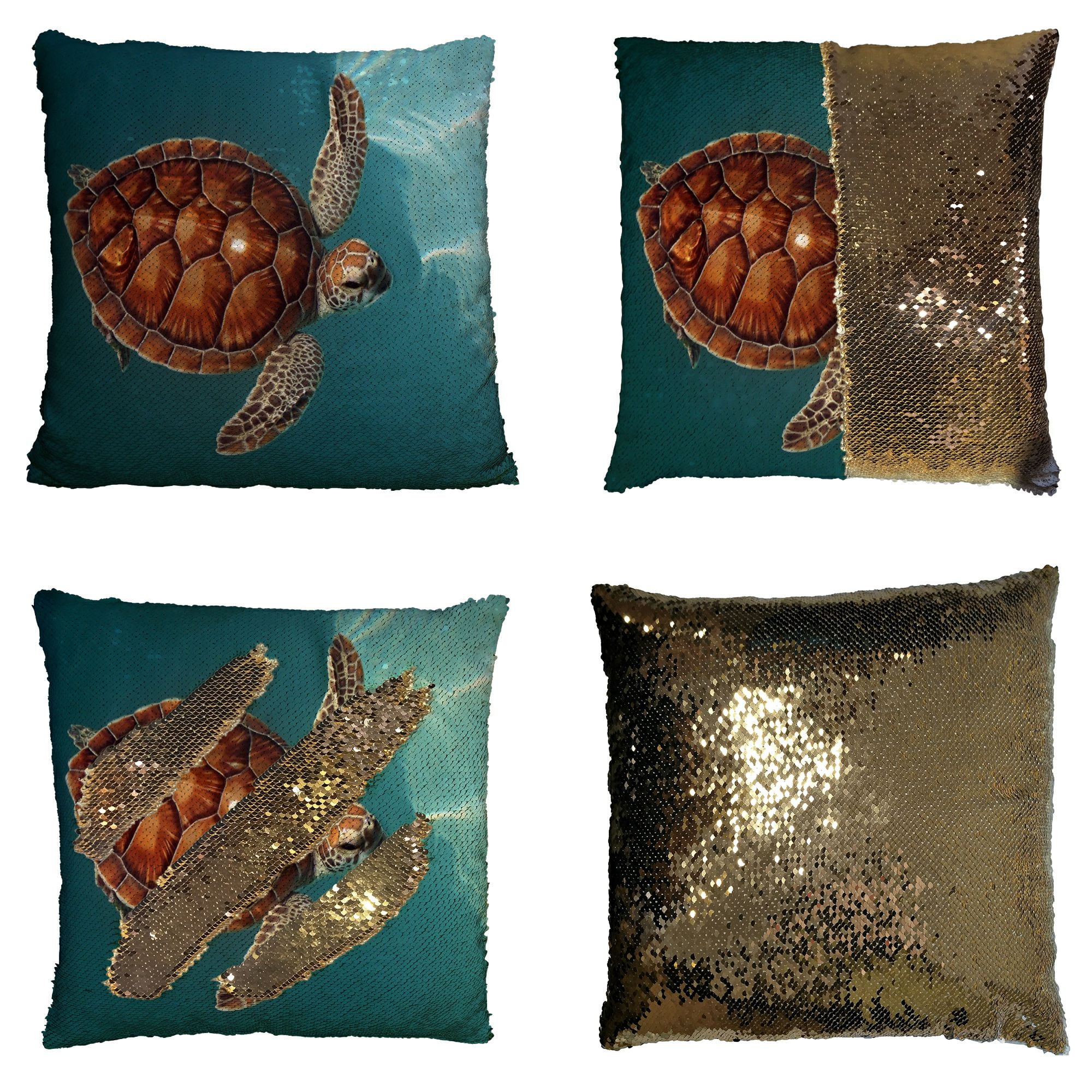 ZKGK Sea Turtle Reversible Mermaid Sequin Pillow Case 20x20 inches ...