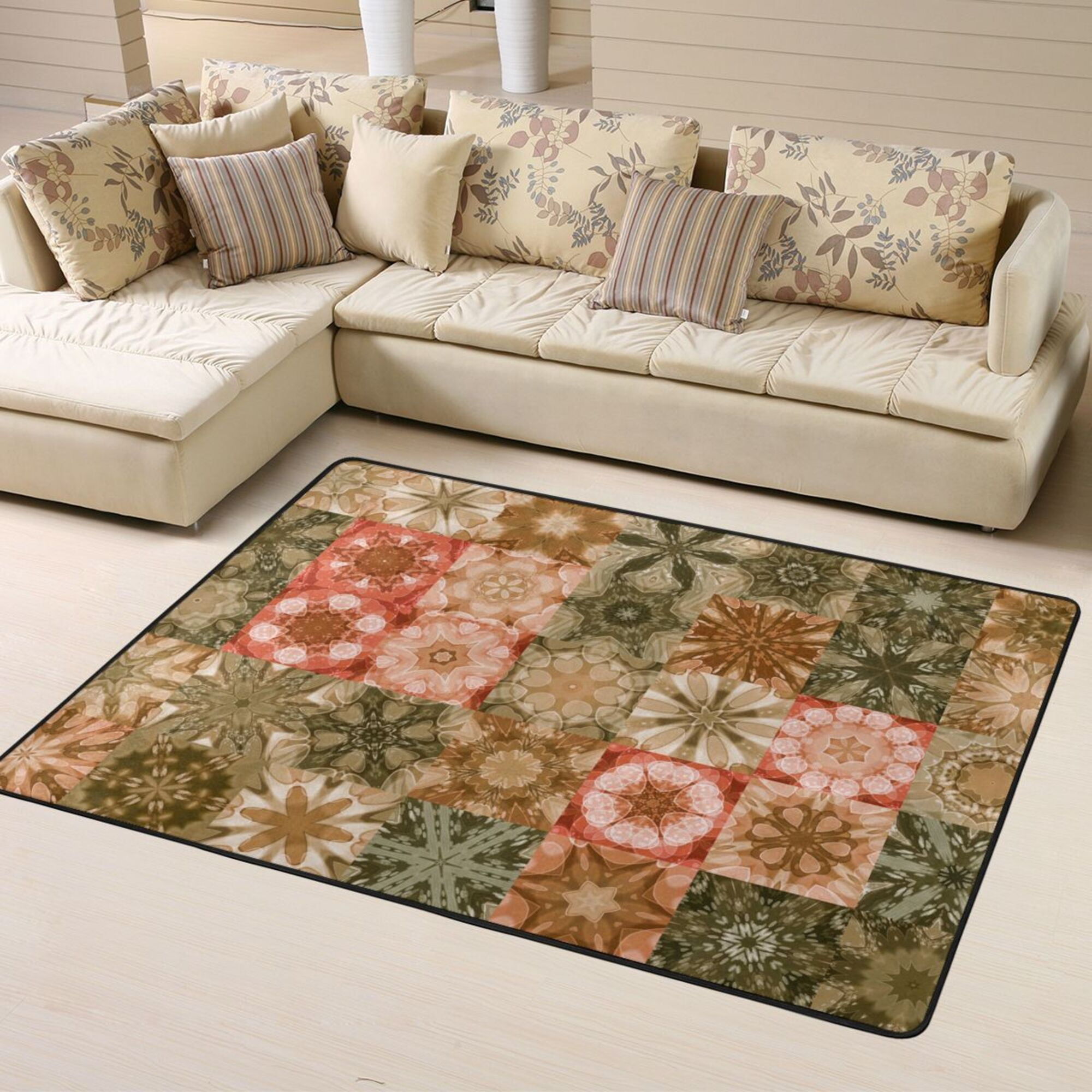 DouZhe Colourful Spiral Mandela Pattern Area Rugs Non-Slip Machine ...
