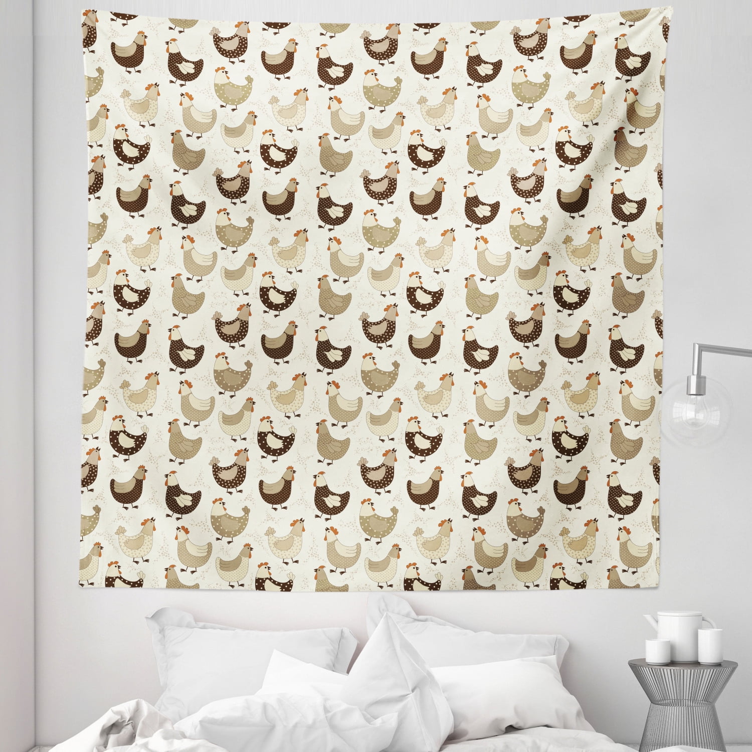 Chicken Tapestry, Farming Village Animals with Polka Dots Retro Pattern ...