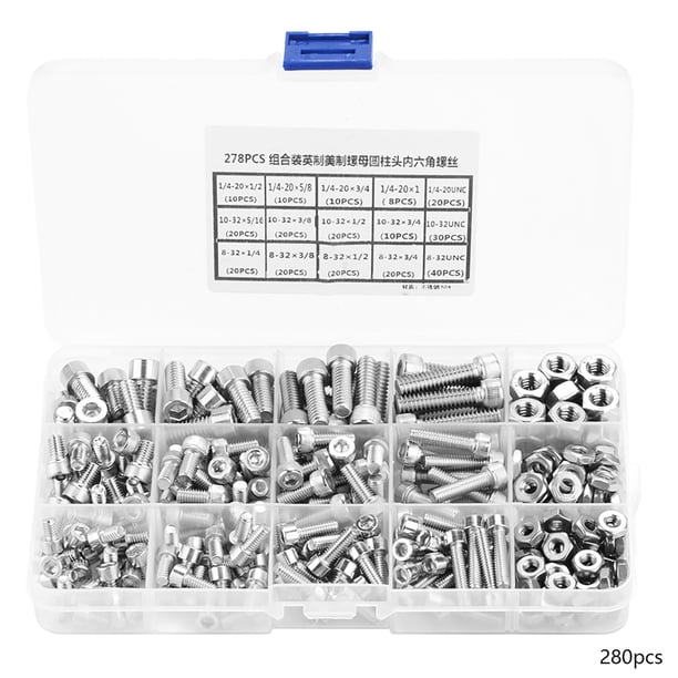 278pcs Stainless Steel Hex Socket Cap Head Bolts Hex Screw Assortment ...