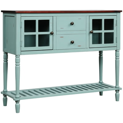 Retro Blue Console Table with Drawers and Glass Kosovo | Ubuy