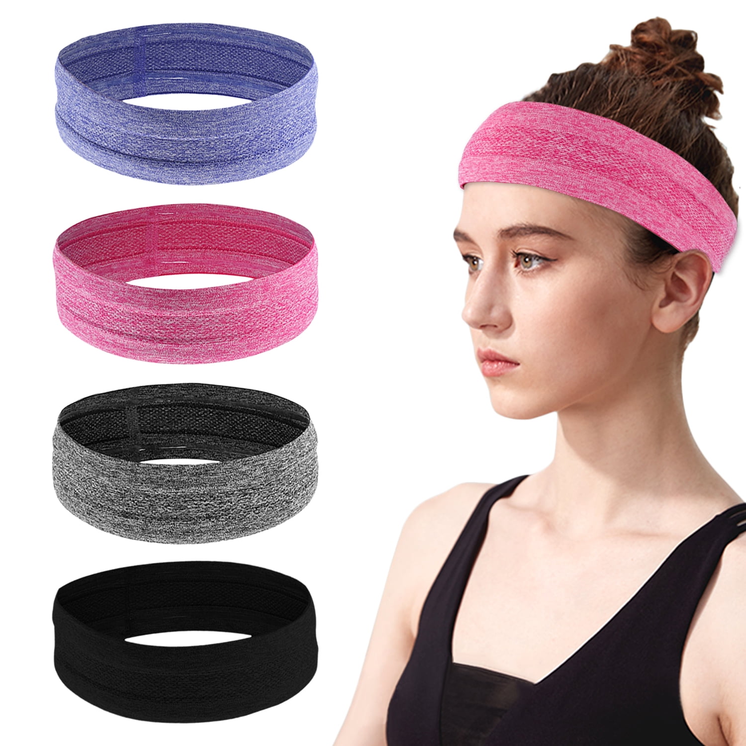 Coofit 4pcs Yoga Headband Anti Slip Sweat Absorbent Elastic Running