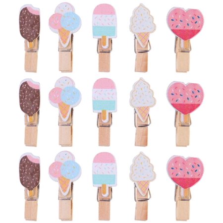 40pcs Mini Wooden Clothespins Ice Cream Memo Photo Clips Decorative ...