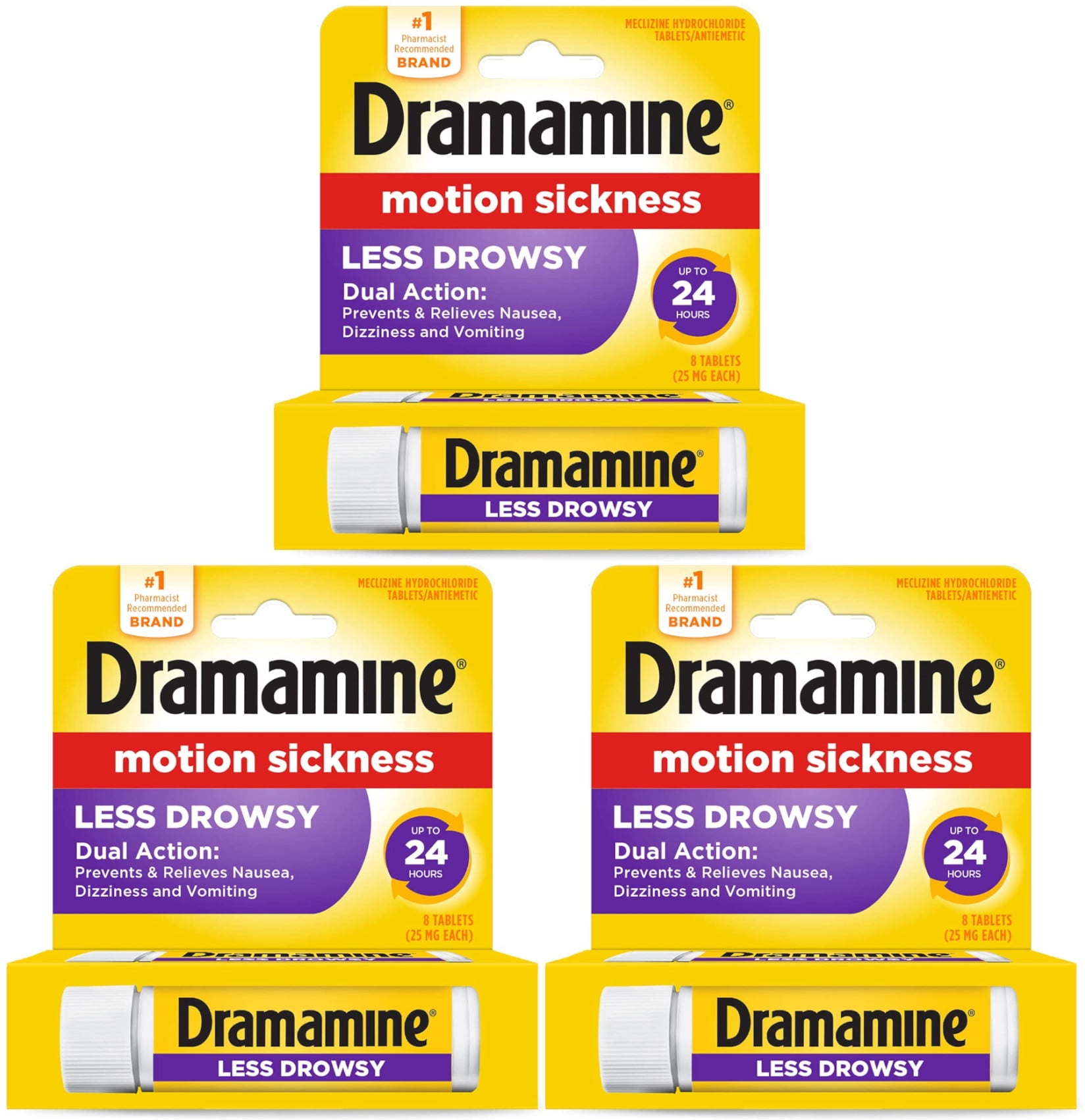 Dramamine Less Drowsy Formula Tablets - 8 Ea, 3 Pack - Walmart.com