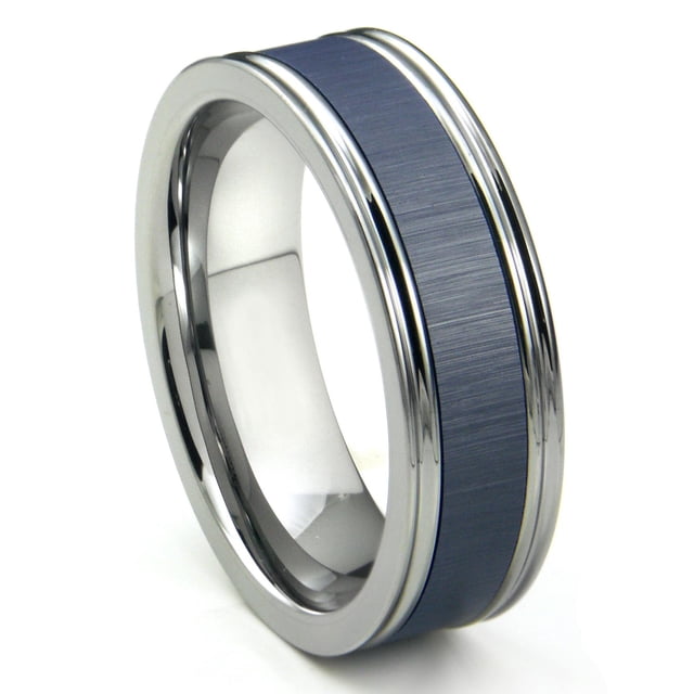 Titanium Kay Tungsten Carbide Blue Ceramic Inlay Wedding Band Ring with ...