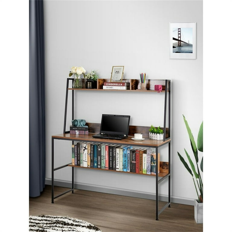 Computer Desk with Hutch and Bookshelf 40 Inches Writing Desk with Shelves Compact Desk for Small Spaces Home Office Desk with Metal Frame Rustic Brown Walmart
