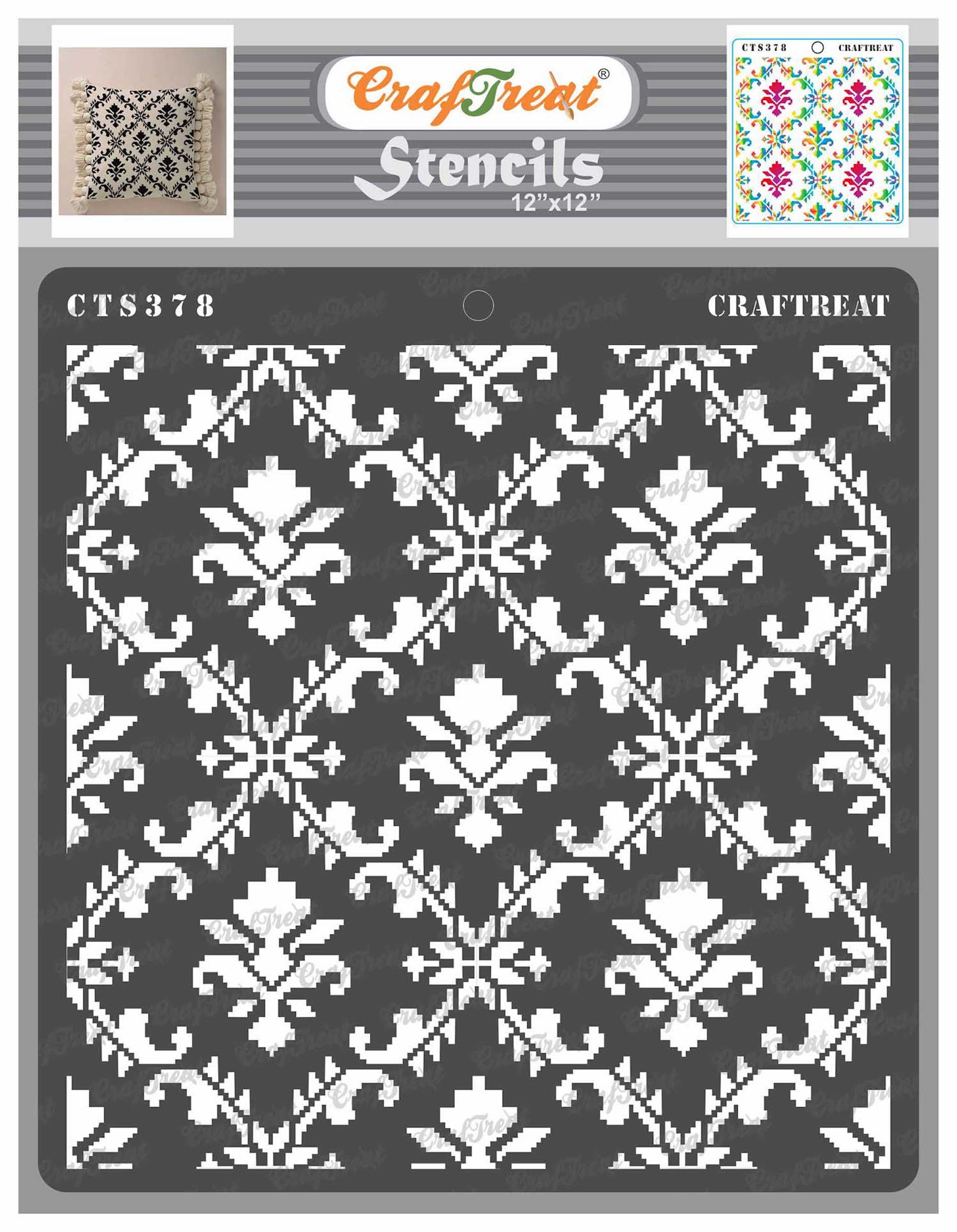 CrafTreat Ikat Damask 12 Stencil for Painting and Crafting - 12"x12 ...