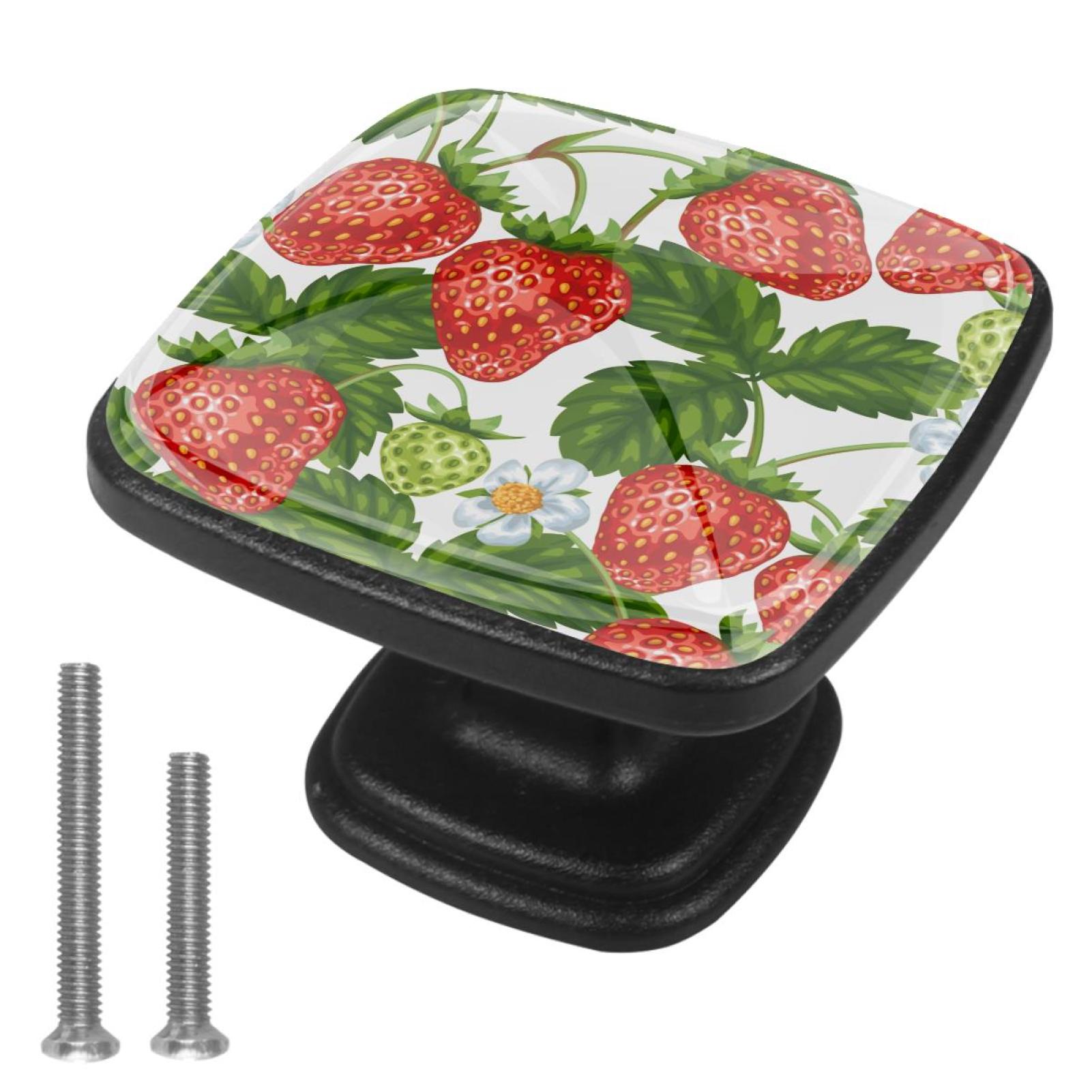 4 Pcs Cabinet Handle Drawer Pulls Strawberry Knobs with Screws Square ...