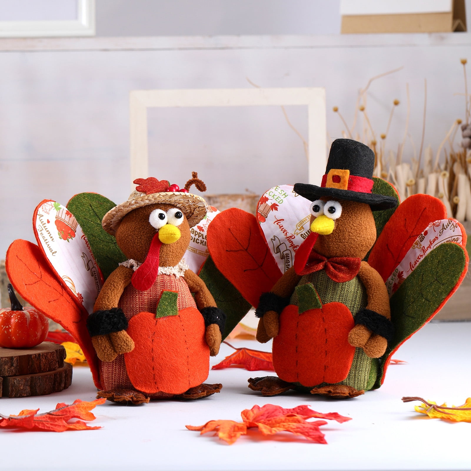 D-GROEE Turkey Pumpkin Thanksgiving Decorations, Fabric Turkeys Give ...