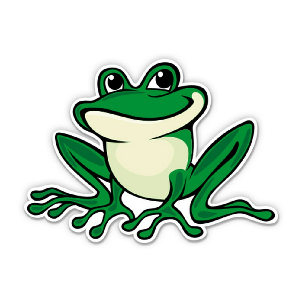 Cute Green Frog Cartoon - 3" Vinyl Sticker - For Car Laptop Water ...