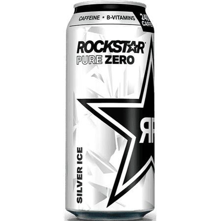 Rockstar Energy Drink Pure Zero Silver Ice, 473 mL Cans, Pack of 12 ...