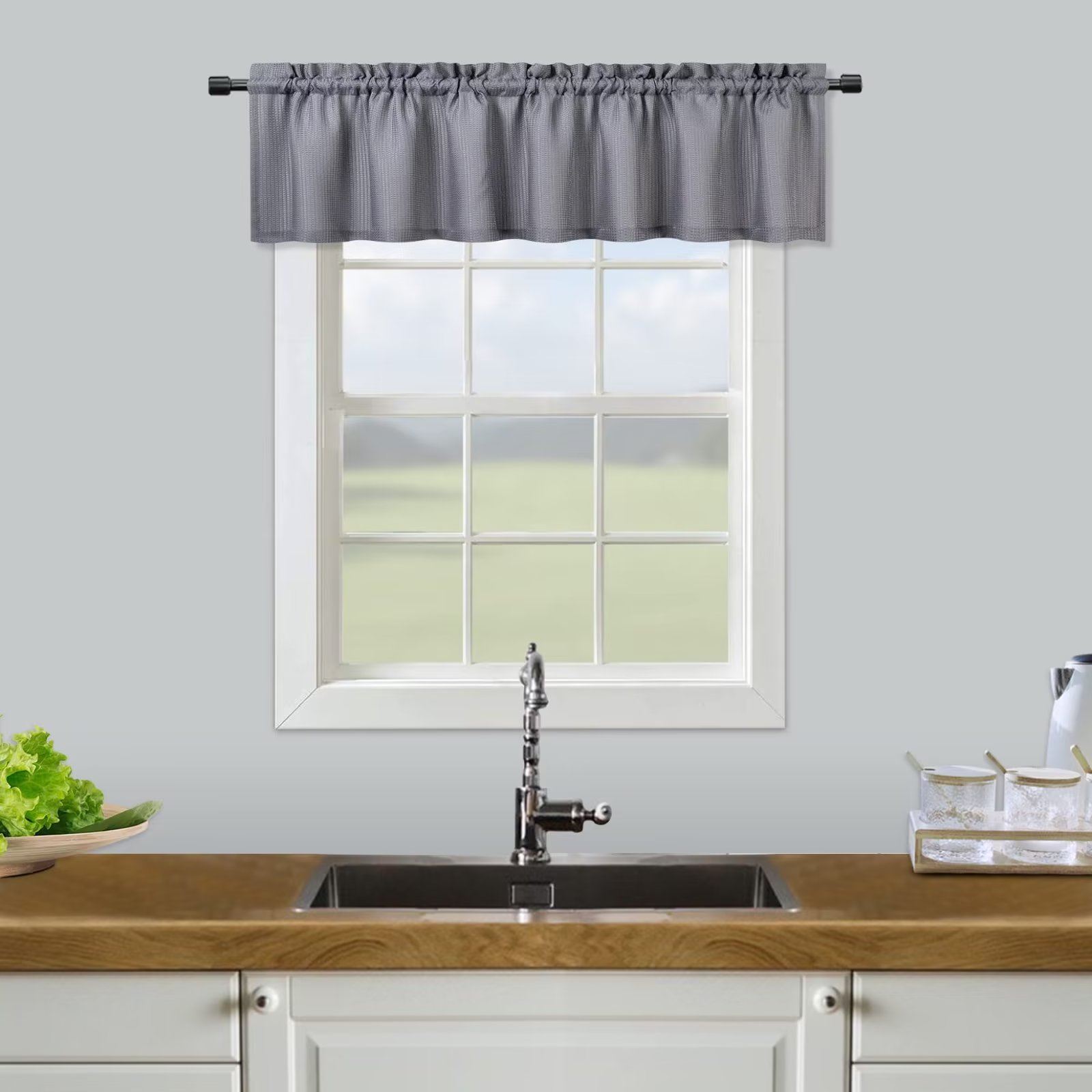 Haperlare Cafe Valance 60"Wx15"L Waffle Farmhouse Kitchen Valance ...