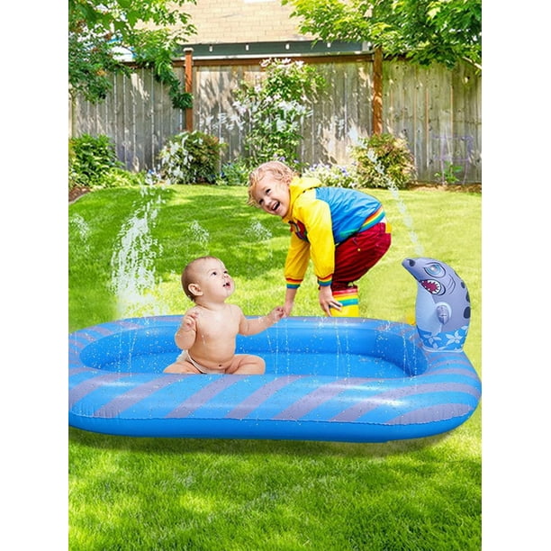 3 in 1 Inflatable Sprinkler Pool Shark Ship Water Mat Wading Pool for ...