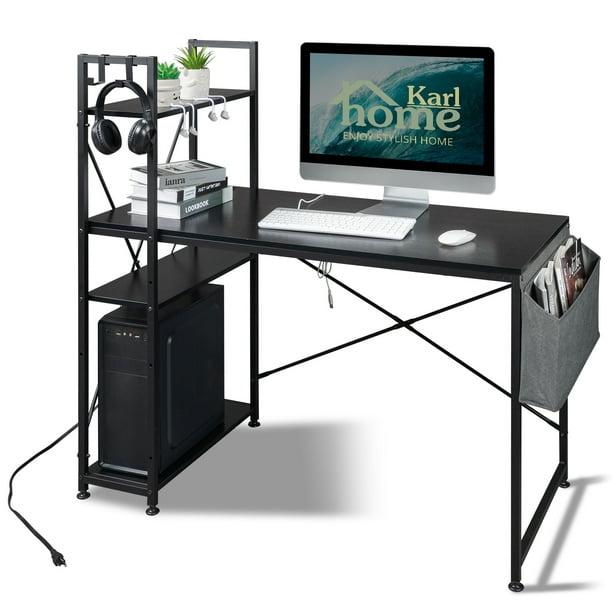 Ktaxon 47" Computer Desk with USB Charging Station and Bookshelves ...