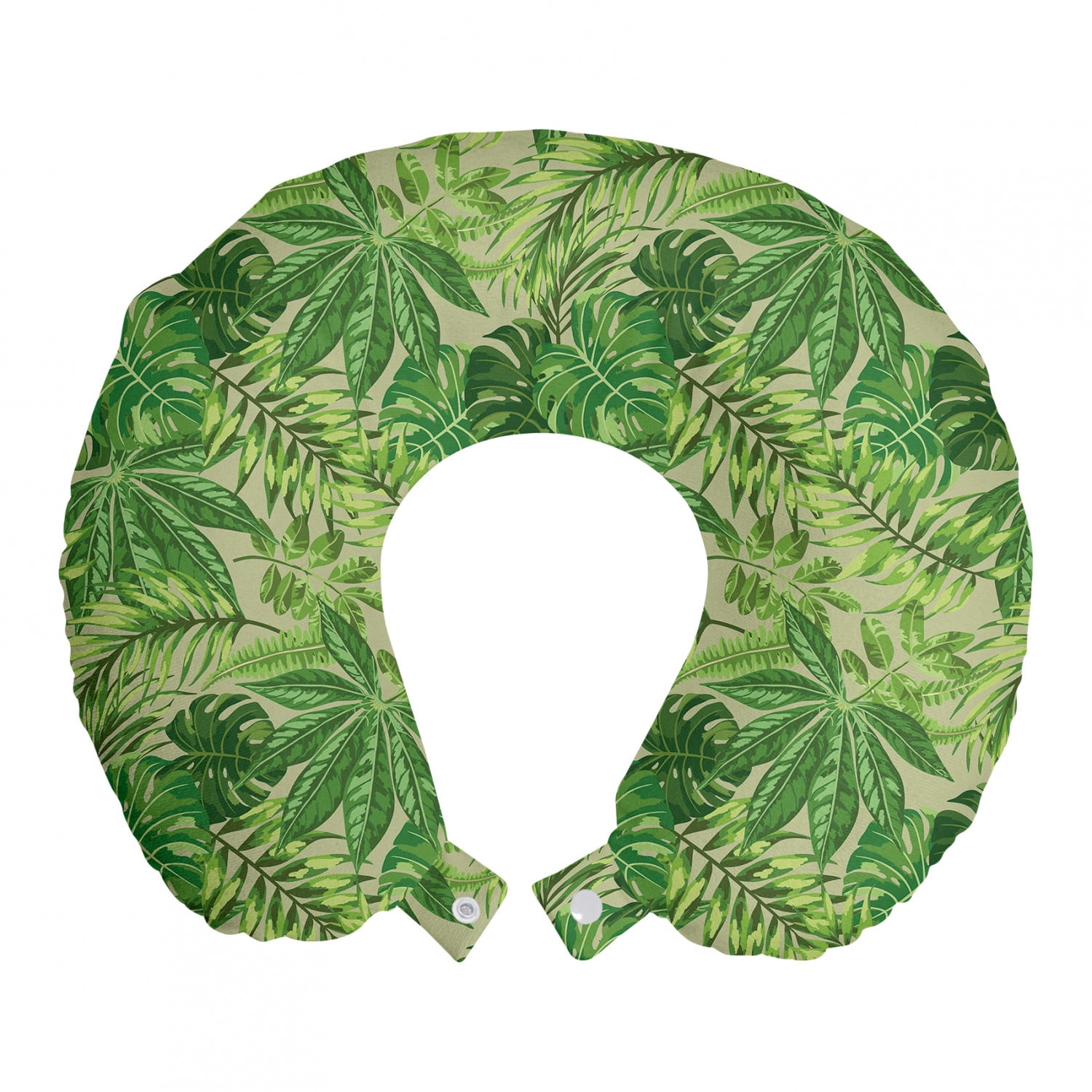 Green Leaf Travel Pillow Neck Rest, Exotic Pattern with Tropical Leaves ...