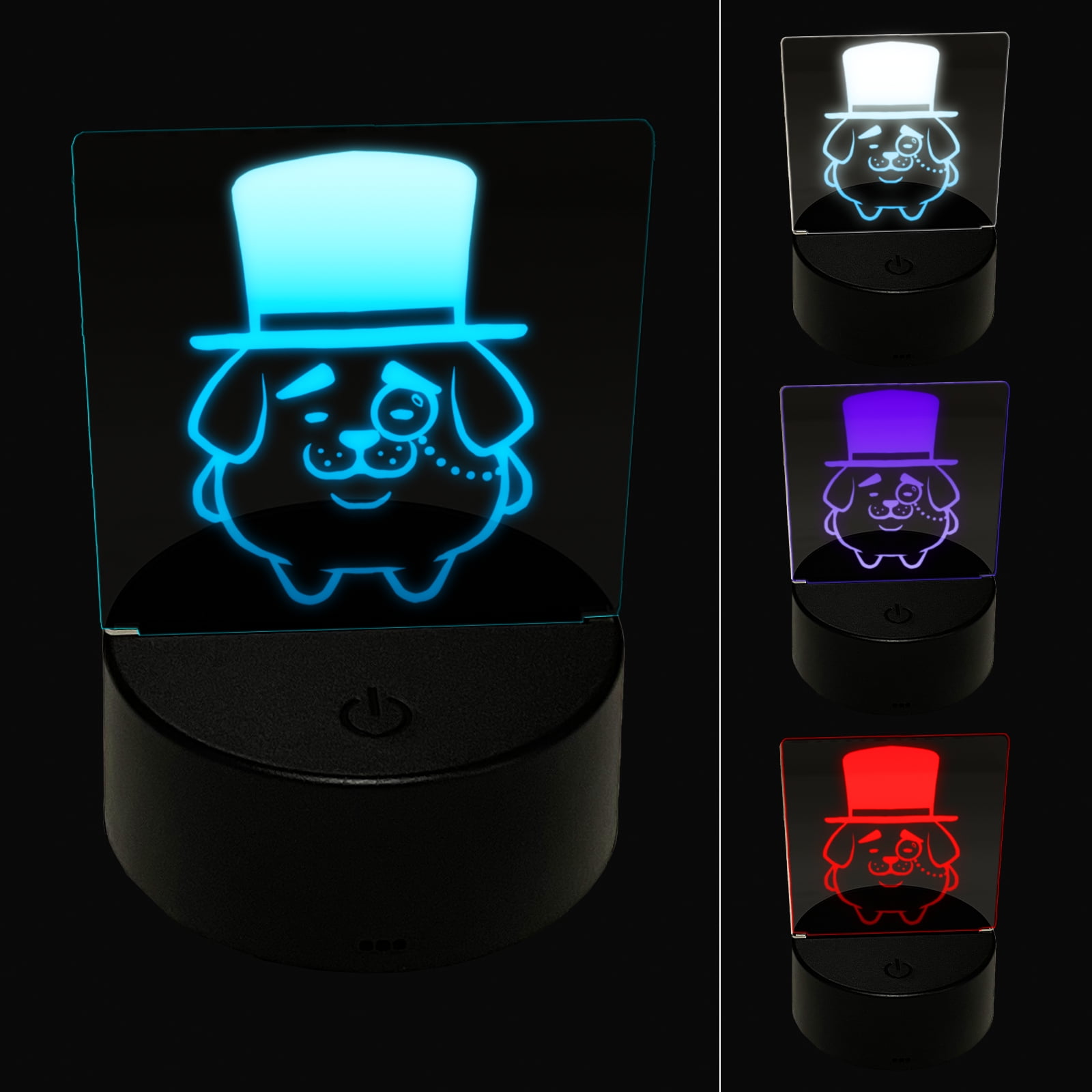 Weird Fancy Gentleman Dog Pup Top Hat Monocle LED Night Light Sign 3D ...