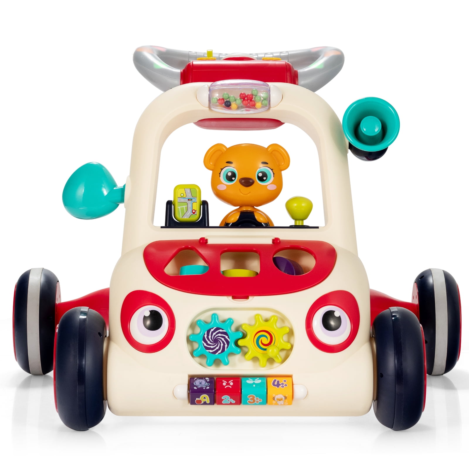 Infans 2-in-1 Baby Walker Sit-to-Stand Baby Push Walker w/ Music ...