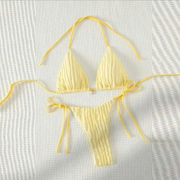 Sexy White Bikini 2024 Women Halter Lace Push Up Metal Designer Micro ...