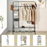 2 in 1 Rolling Clothes Rack, Clothes Rack with 2 Tier Shelves, Rolling ...