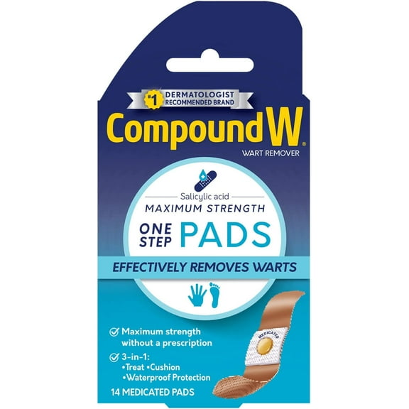 Compound W Maximum Strength Wart Removal Medicine, Waterproof Pads, 14 ...