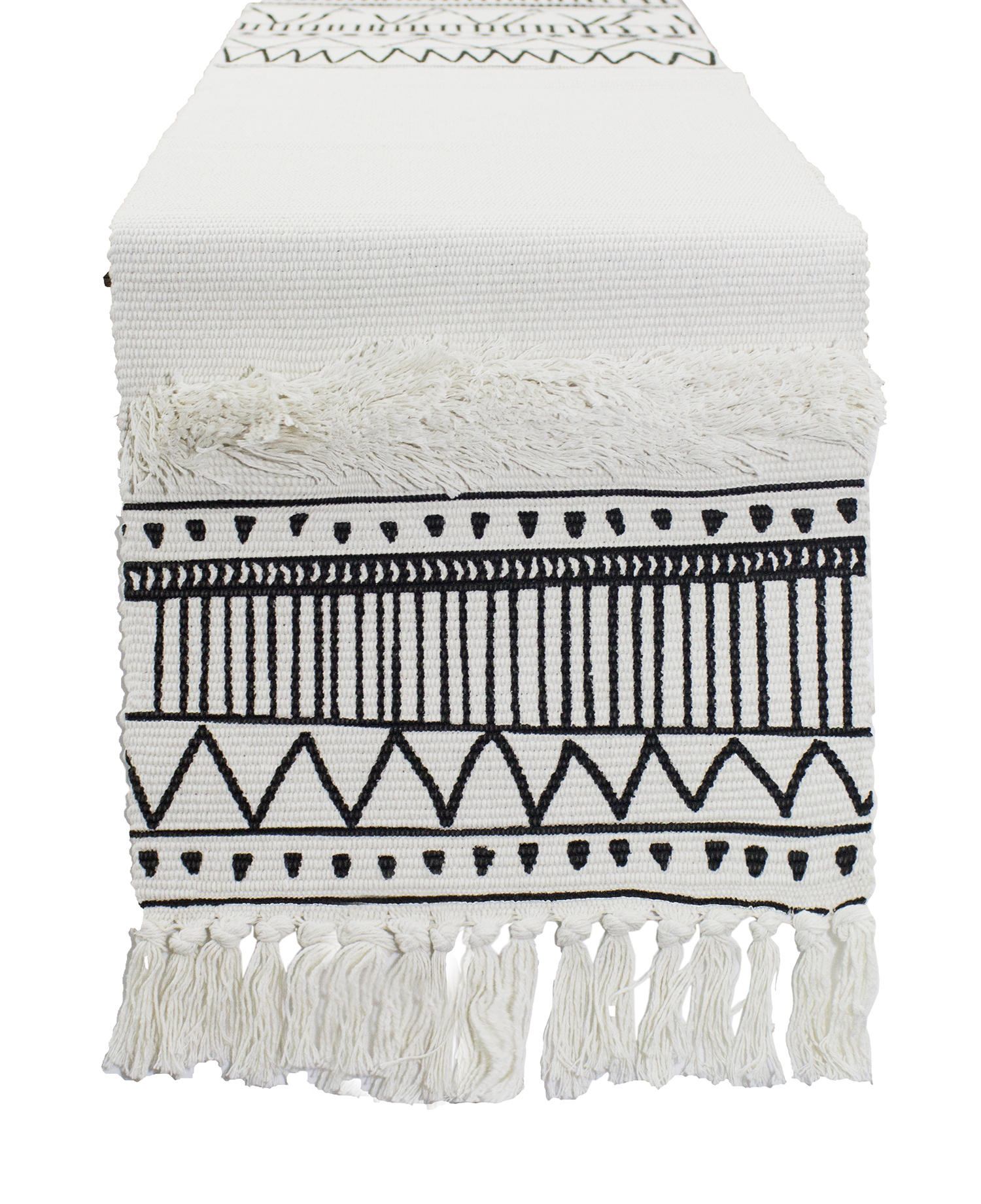 Ivory Boho Tribal Textured Table Runner with Tassels (14"x102" Table ...