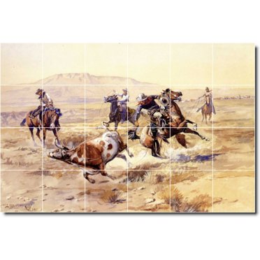Ceramic Tile Mural-Charles Russell Western Shower Tile Mural 21. 48" w ...