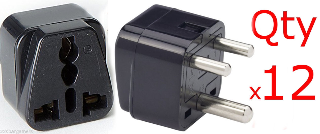 12 Pack India 3-Round Pin Plug Adapter with Universal Output Socket ...