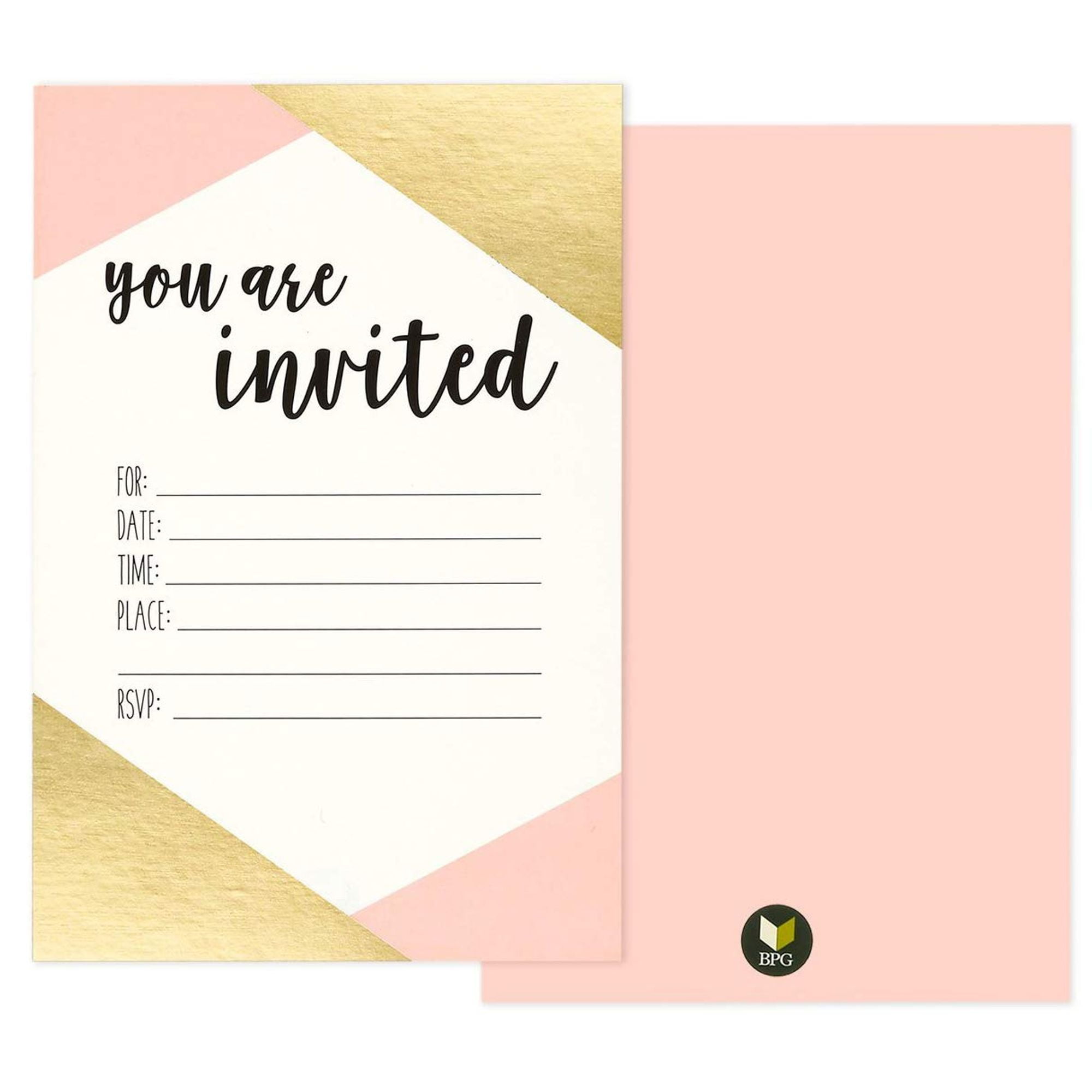 36 Pack Pink and Gold Foil "You Are Invited" Minimalist Party ...