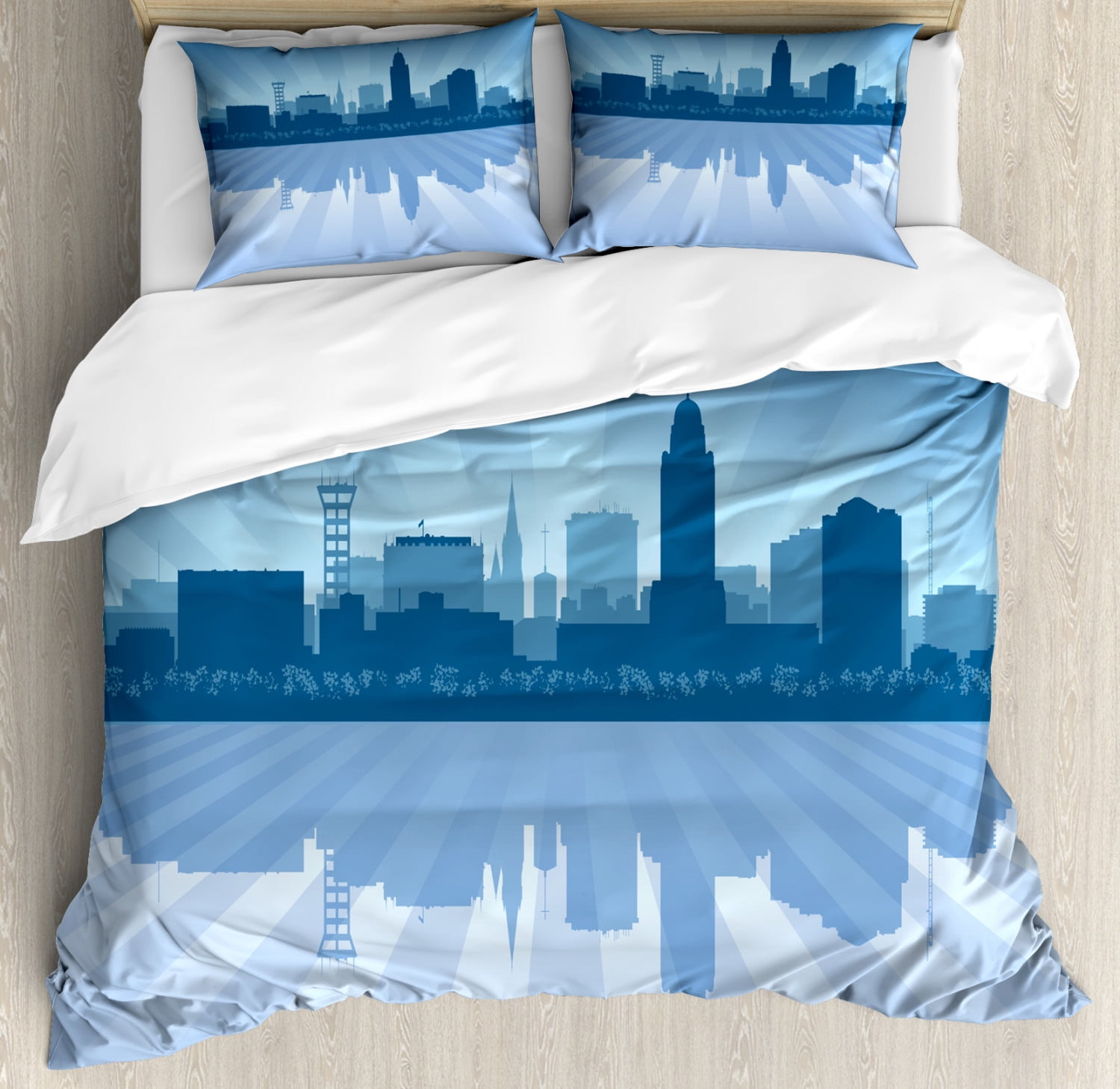 Nebraska Duvet Cover Set Queen Size, Lincoln City Skyline Silhouette ...