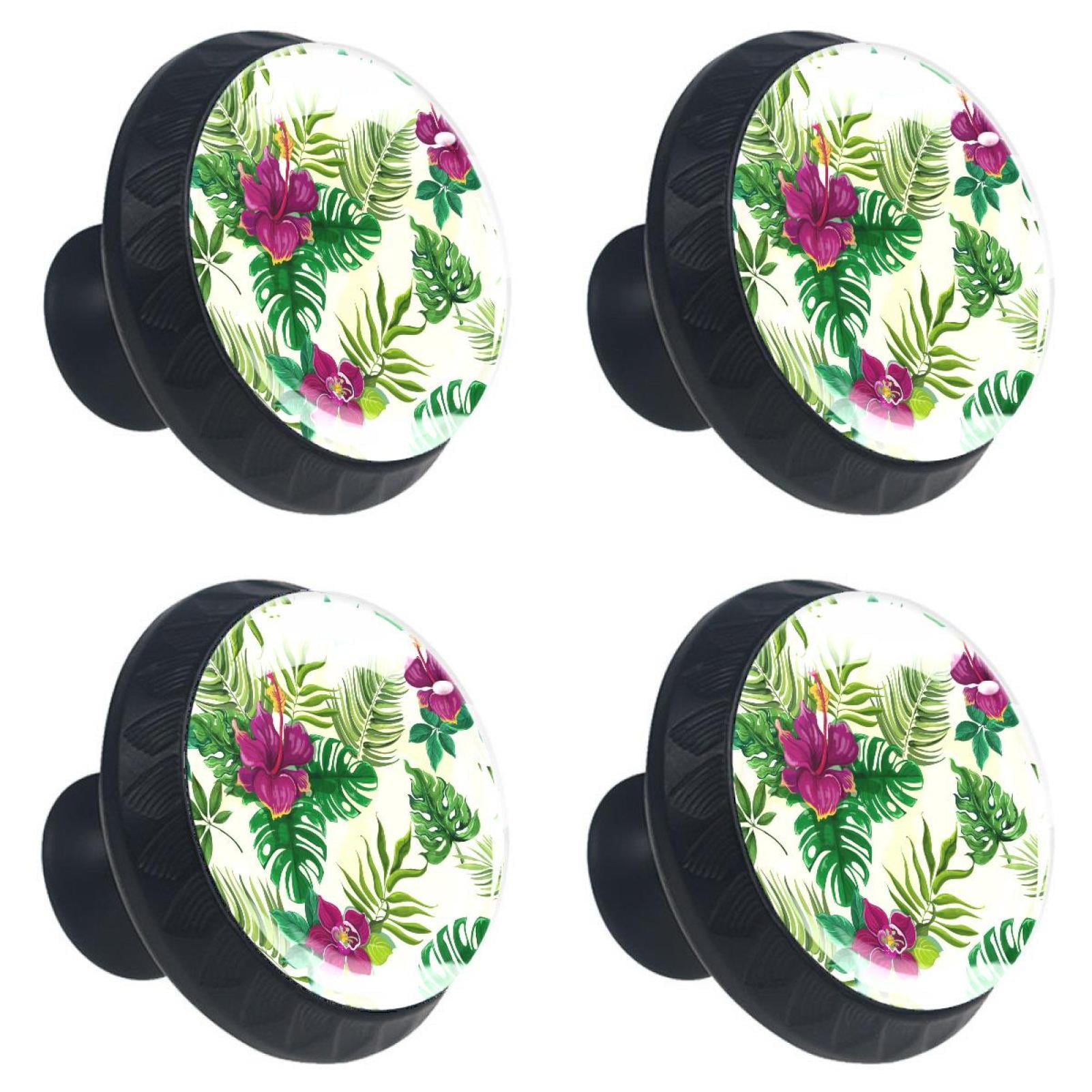 4 Pcs Tropical Plants Flowers Knobs for Kitchen Cabinet Cupboard ...